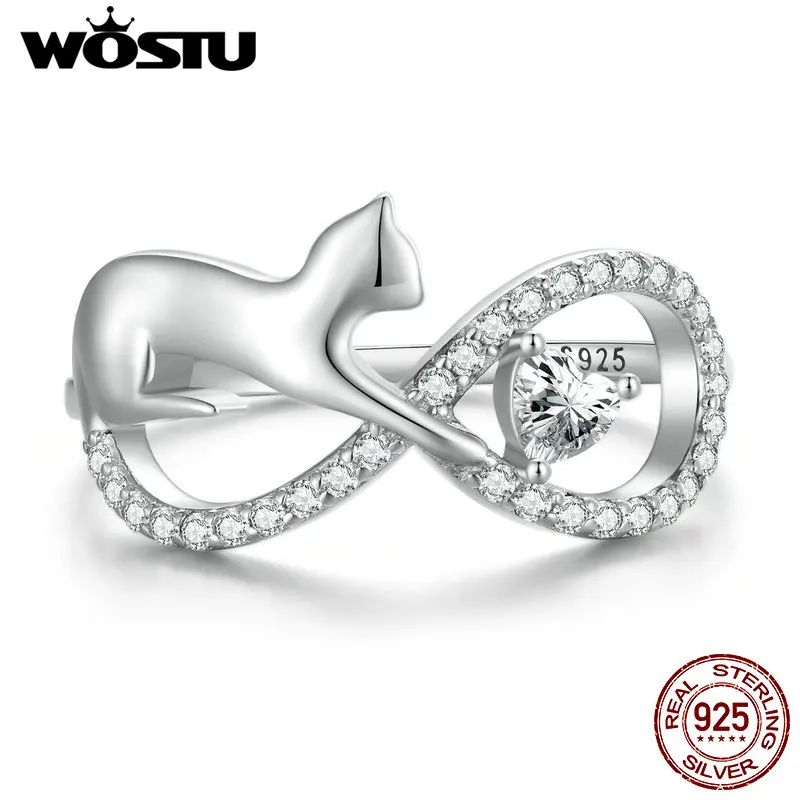 WOSTU-100-925-Sterling-Silver-Cat-Infinite-Symbol-Ring-Hot-Sale-Pet ...