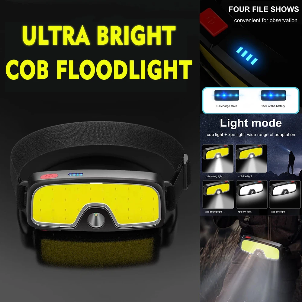 COB-LED-Headlamp-USB-Rechargeable-Power-Display-Portable-Headlight ...