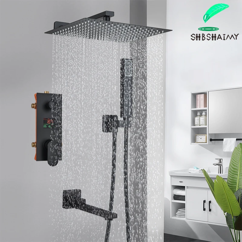 LED-Digital-Display-Shower-Faucet-Matte-Black-Waterfall-Shower-Set ...