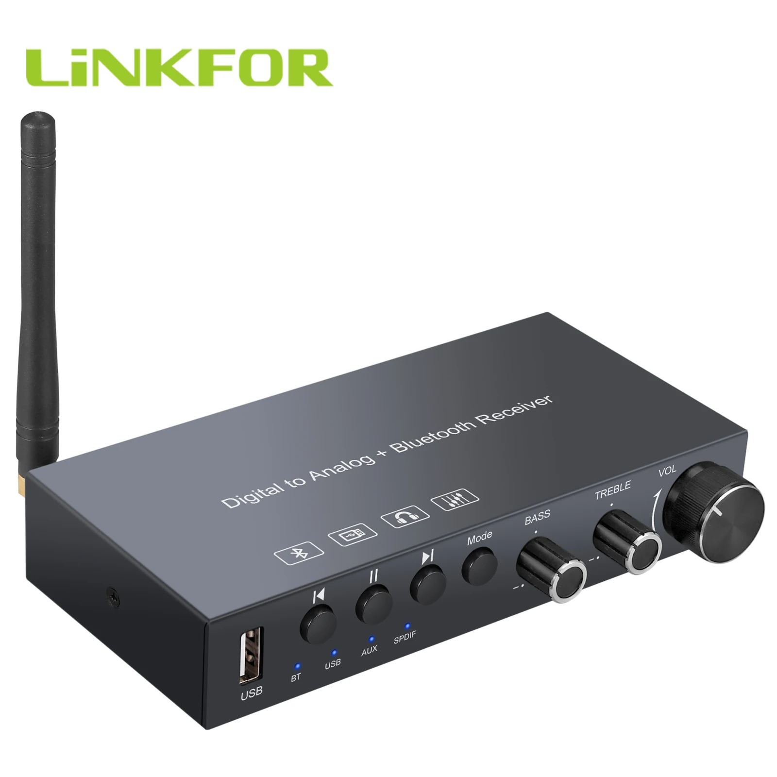 LiNKFOR 192KHz DAC 블루투스 수신기 4 인 1 디지털 Aux USB 아날로그 변환기, 3.5mm RCA 오디오 ...