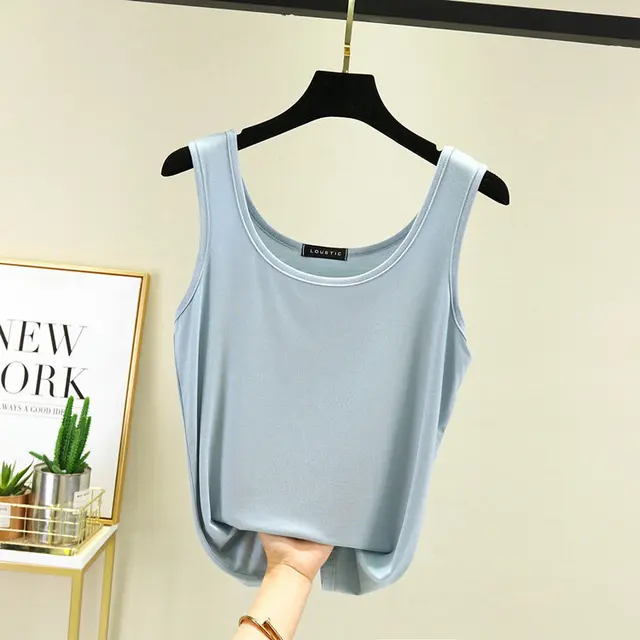 Women Summer Deep U-Neck tank tops Modal cotton sleeveless tee tops ...