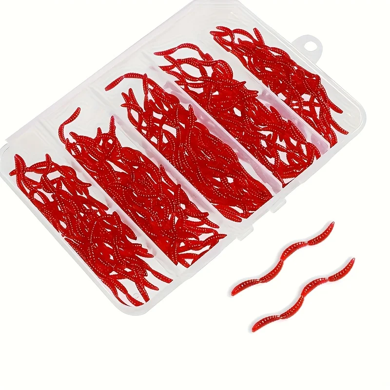 150pcs of Box-Packaged Red Worms Soft Lures Set, Lifelike Fake Worm ...
