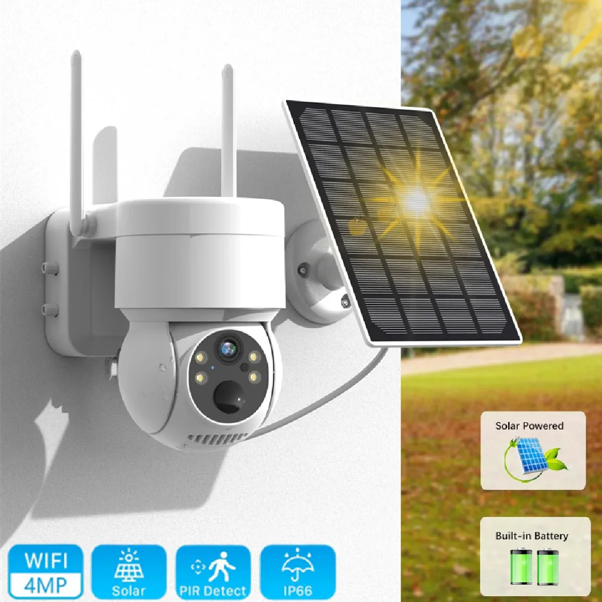 Wifi Outdoor Solar Wireless Network Camera 4MP HD Built in Battery ...