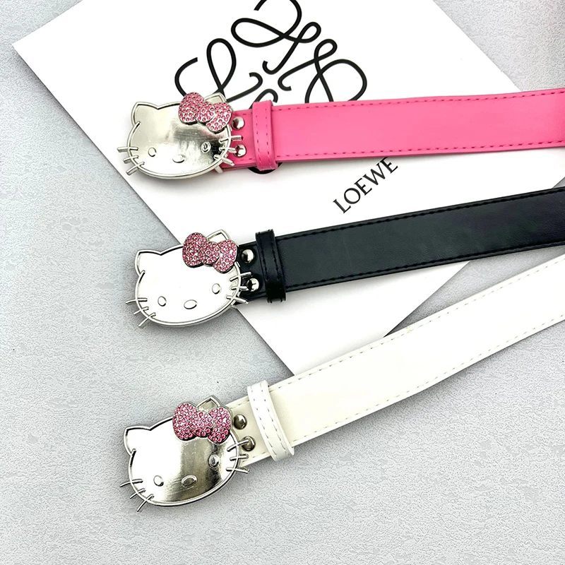 New-Sanrio-Hello-Kitty-Rhinestone-Buckle-Head-Women-Belts-PU-Leather ...