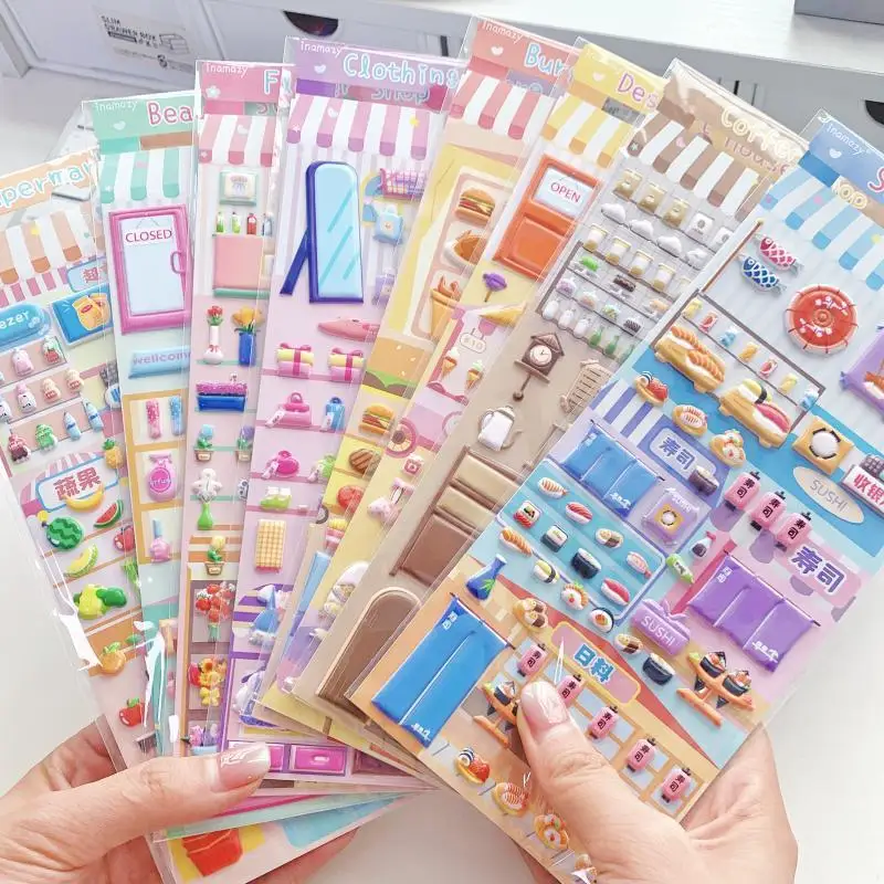 2-Pcs-Creative-Cartoon-Scene-Sticker-Catering-and-Shopping-Theme ...