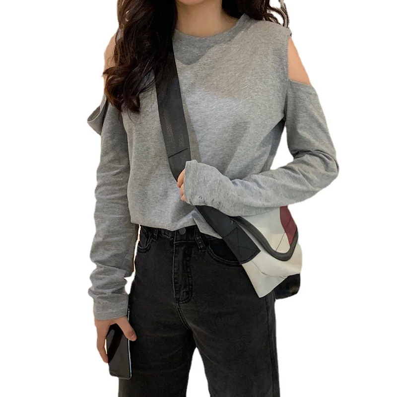 Camiseta Y2K con hombros descubiertos para mujer, camisa Sexy ajustada ...