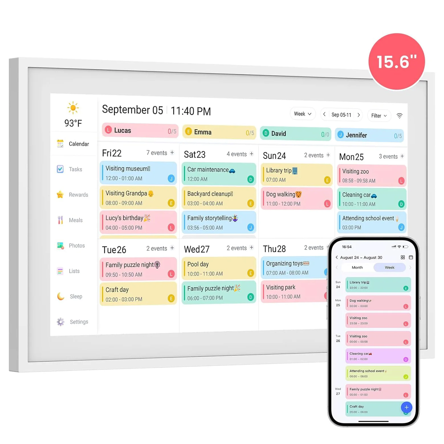 15.6 Inch 64G Digital Smart Calendar Chore Chart FHD Interactive ...