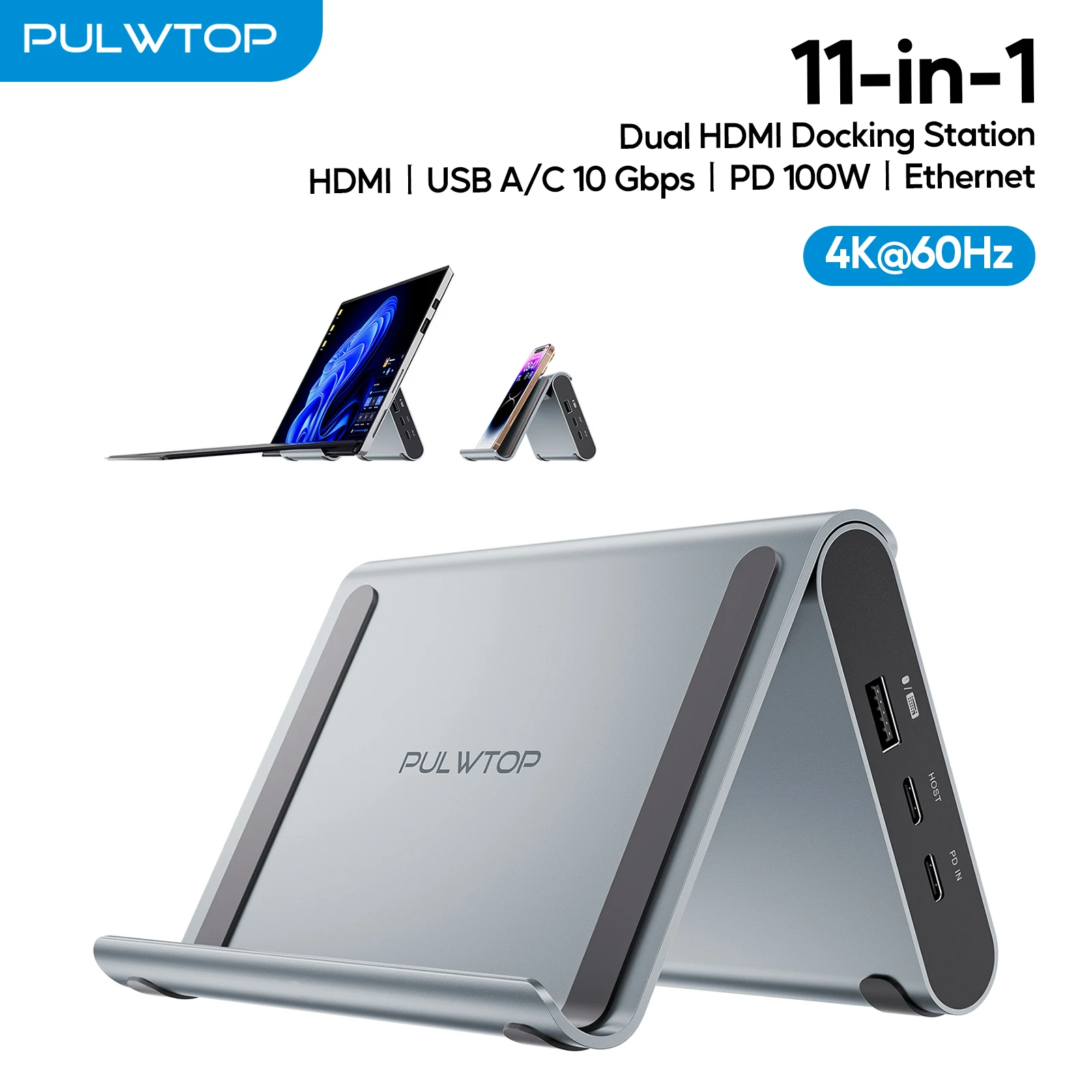PULWTOP USB C Docking Station Dual Monitor, with 2 xHDMI 4K, USB-C/A ...