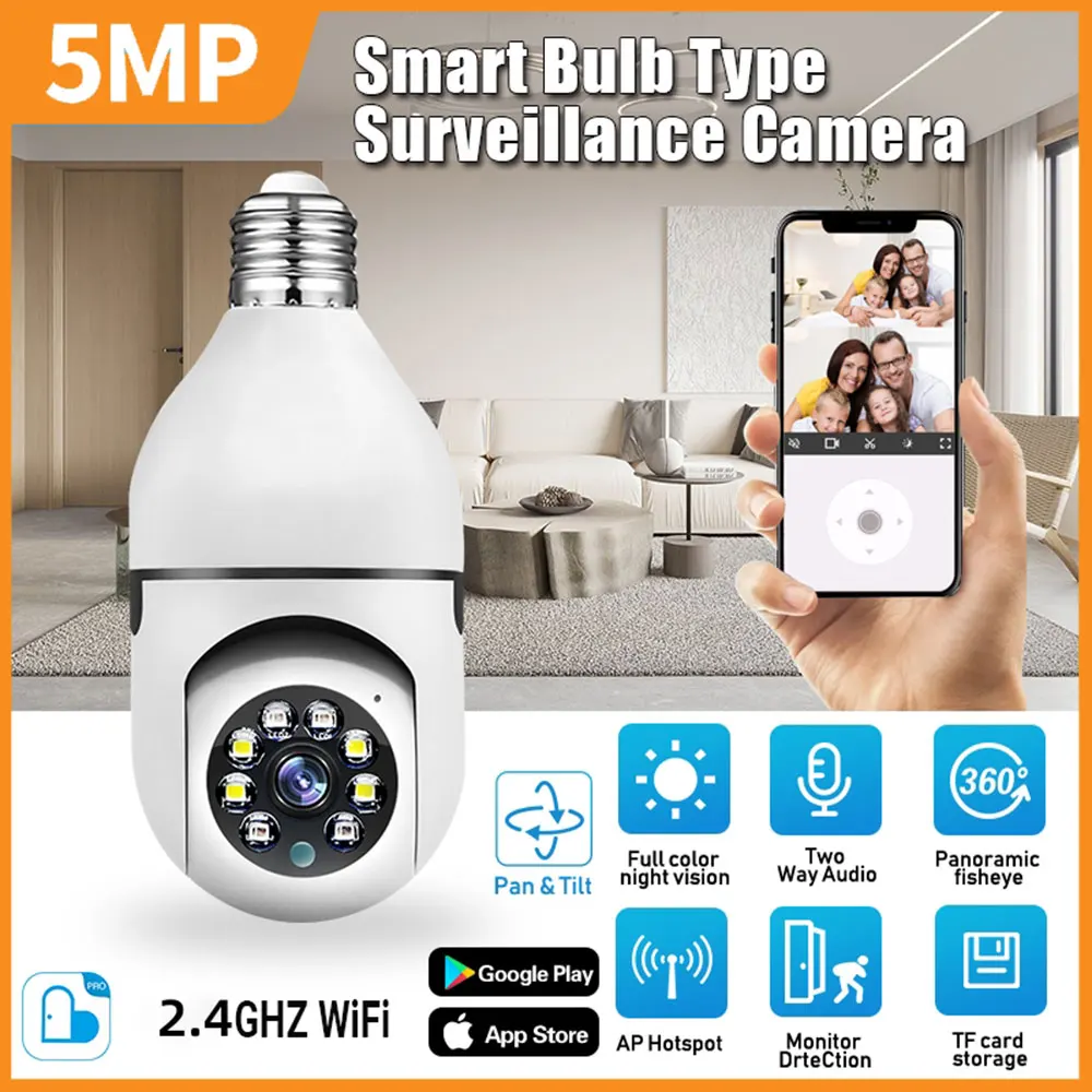 5MP E27 Bulb Camera WiFi Indoor Video Surveillance Home Security IP ...