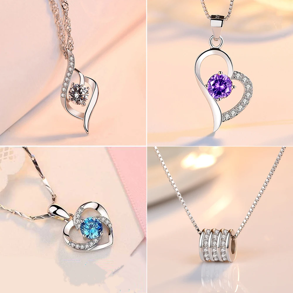 925 Sterling Silver Necklace Pendant Zircon High Quality Chain For ...