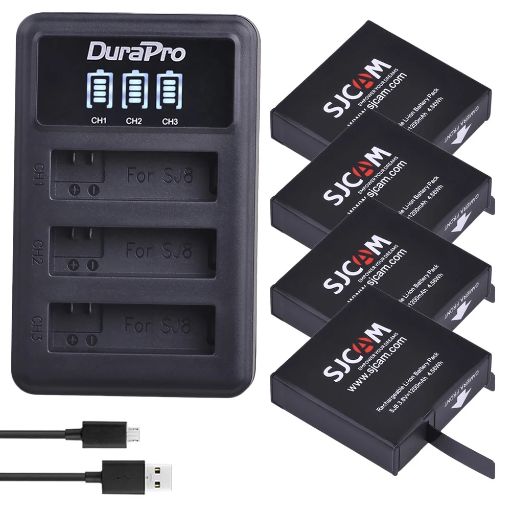 DuraPro 1200mAh SJ8 Battery Bateria + LED 3 Slots Charger for SJCAM SJ8 ...