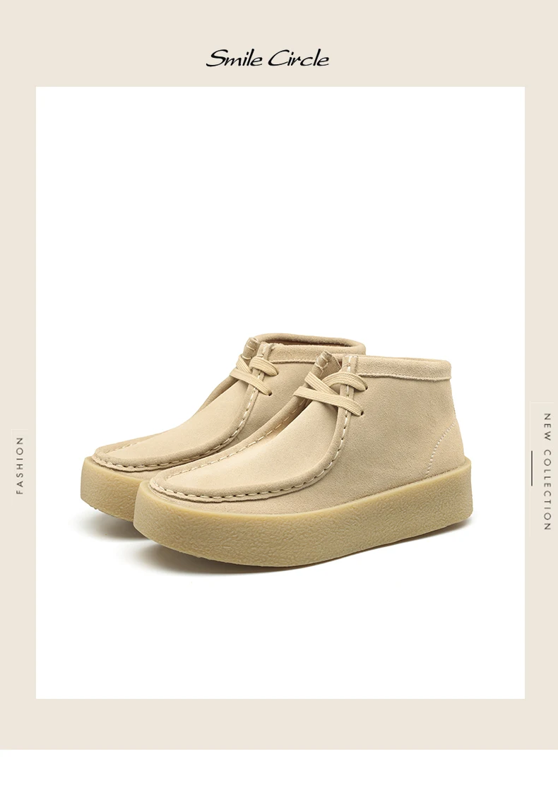 Smile Circle zapatos gruesos de ante de vaca para mujer, zapatos planos informales cómodos con ...