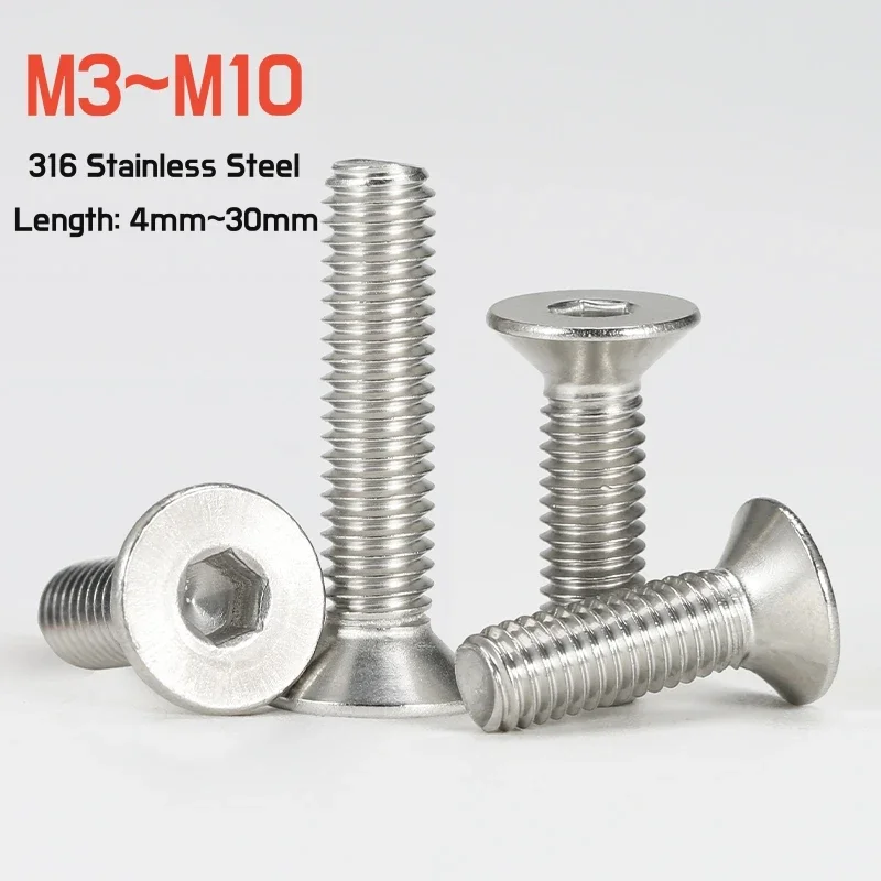 1-50pcs-Flat-Head-Allen-Screw-M3-M4-M5-M6-M8-M10-316-Stainless-Steel ...