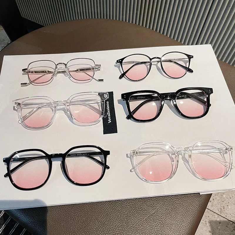 Korean Stylish Woman Sunglasses Gradient Pink Lenses Girls Decorative ...