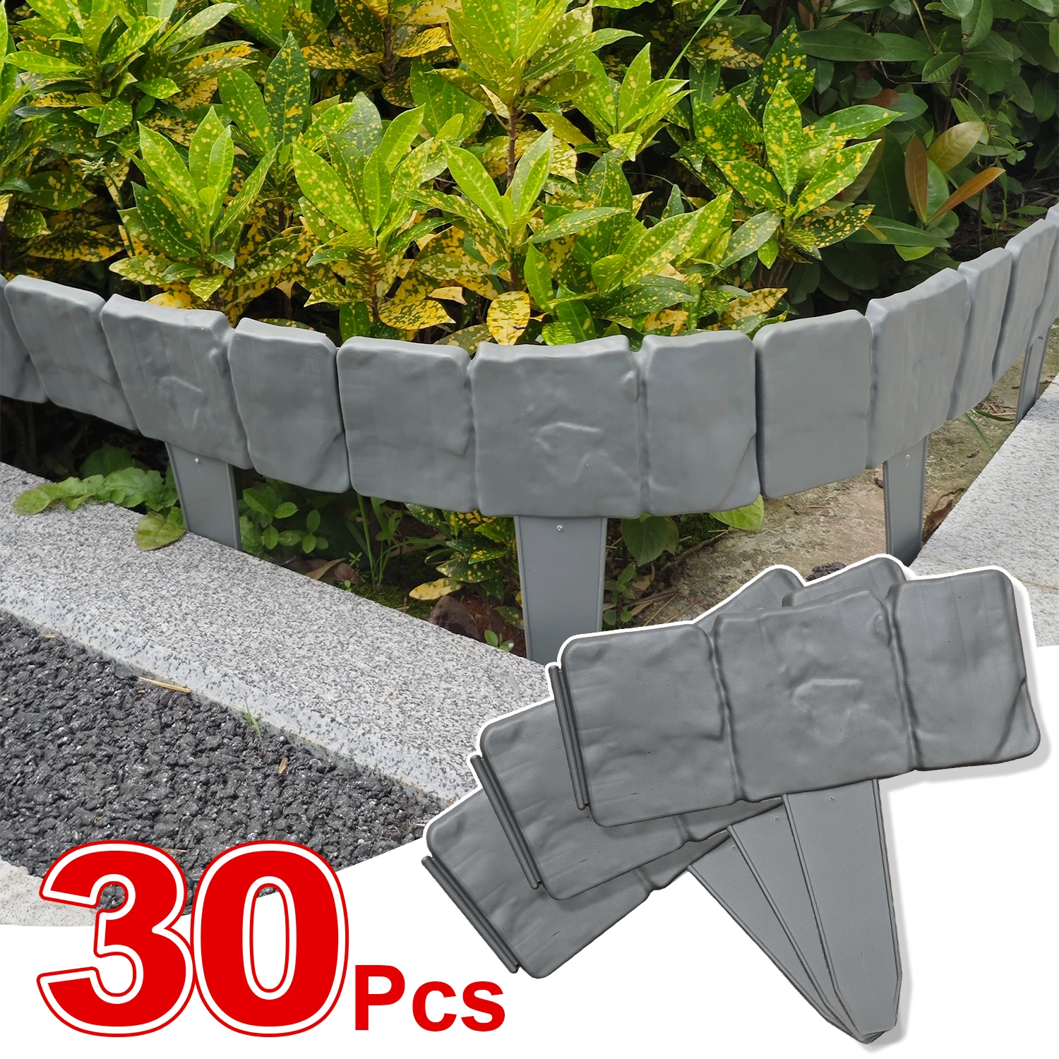 30pcs-Plastic-Garden-Edging-Border-Imitation-Stone-Fence-Panels-Patio ...