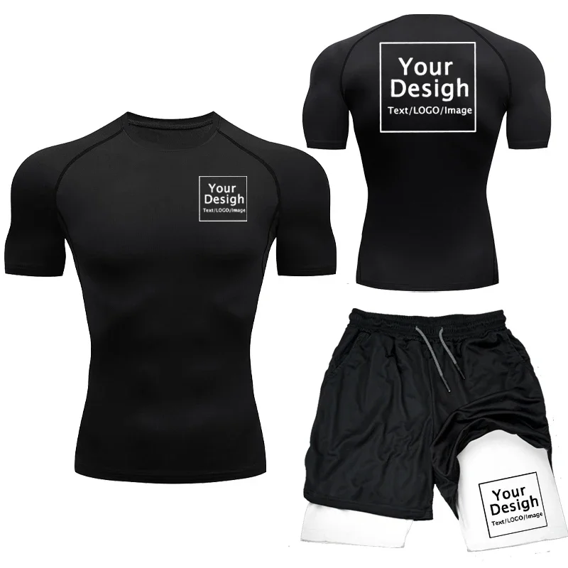 Men's Custom Printed Compression Set Your Design Logo Gym Shirt ...