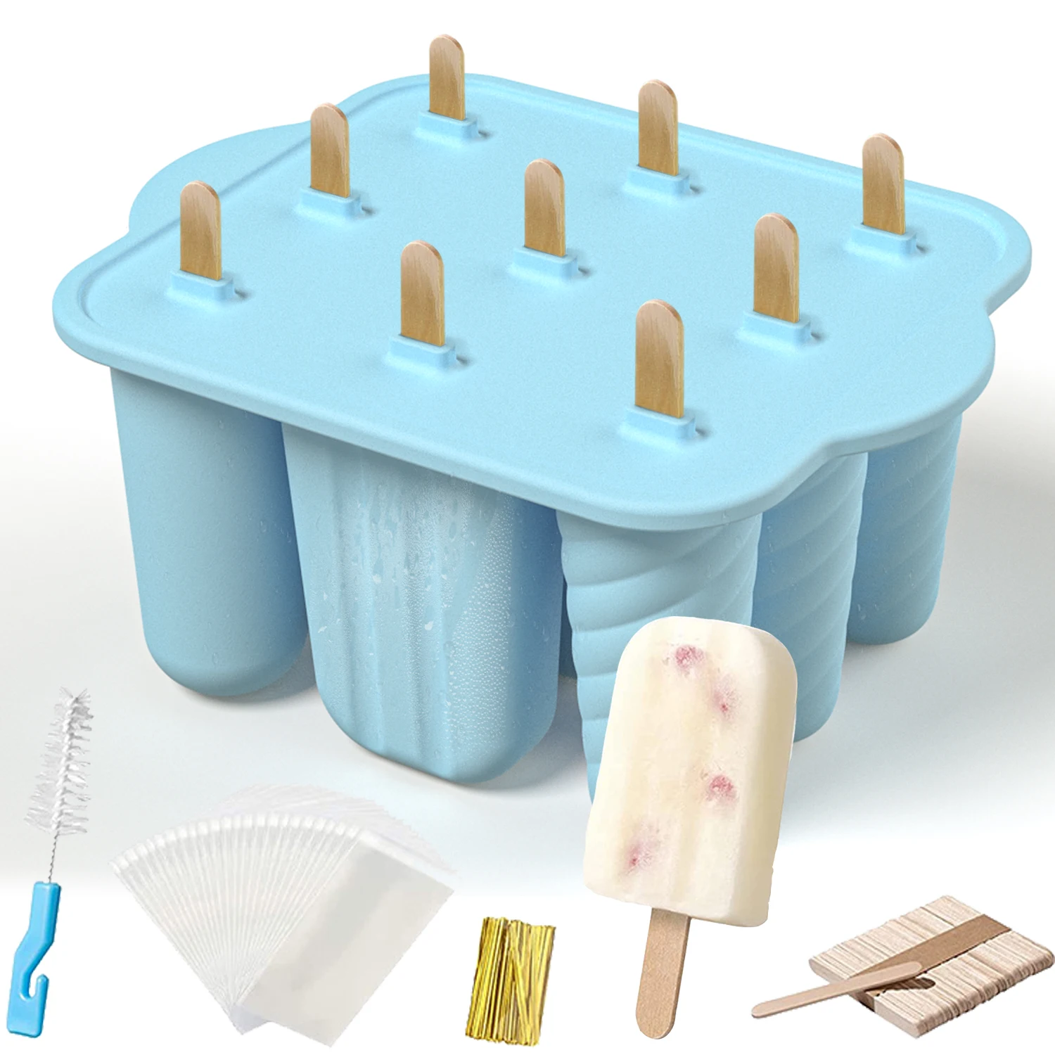 9-Pieces-Popsicles-Molds-Silicone-BPA-Free-Popsicle-Maker-Ice-Pop-Molds ...