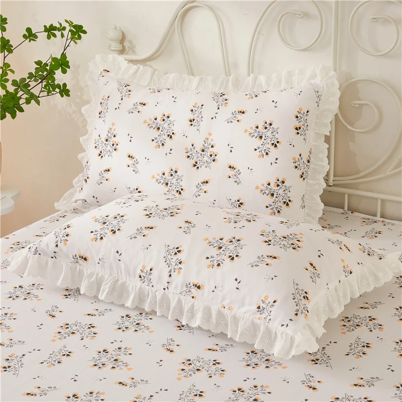 2PCS Printed Cotton Cloth Pillow Cases Princess Lace Ruffle Style ...