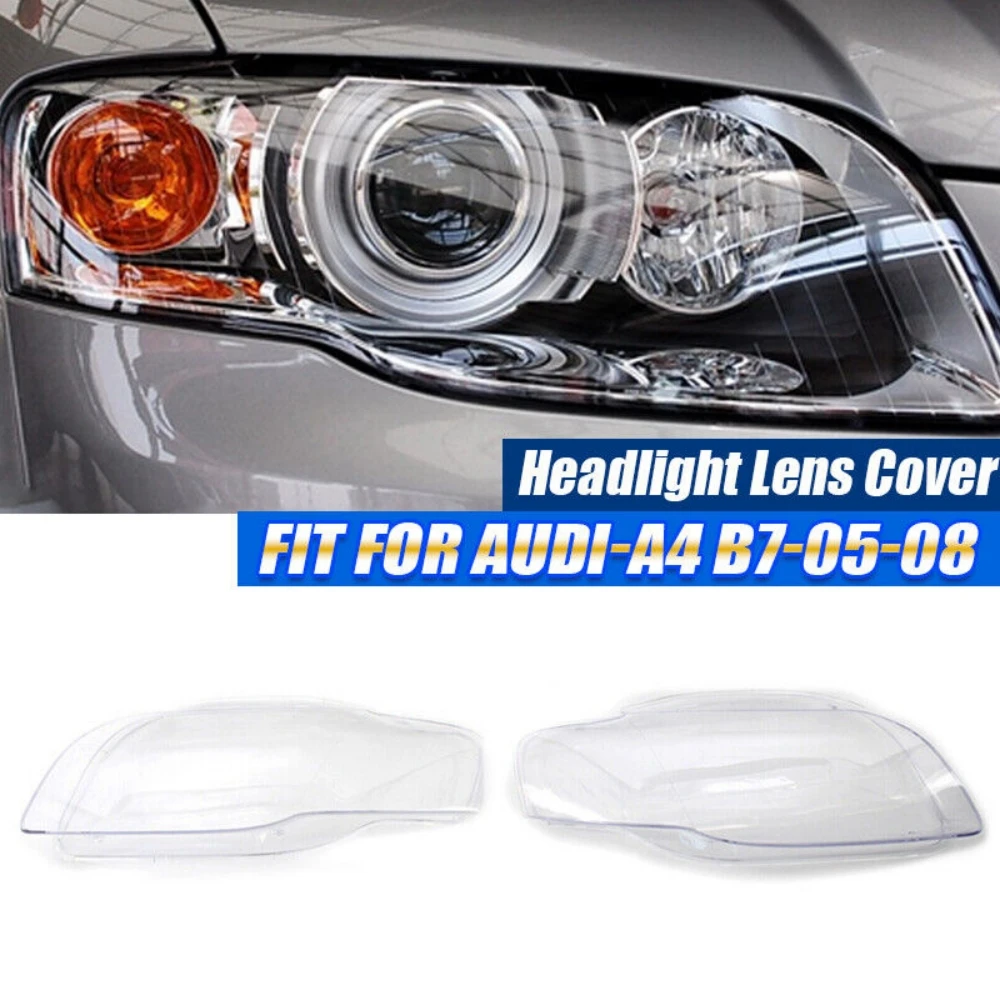 For-Audi-A4-B7-S4-RS4-2006-2007-2008-Front-Headlight-Lens-Cover-1Pair ...