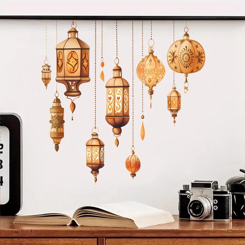 Eid Mubarak Wall Stickers Moon Star Lantern Ramadan Kareem Wall Decals ...