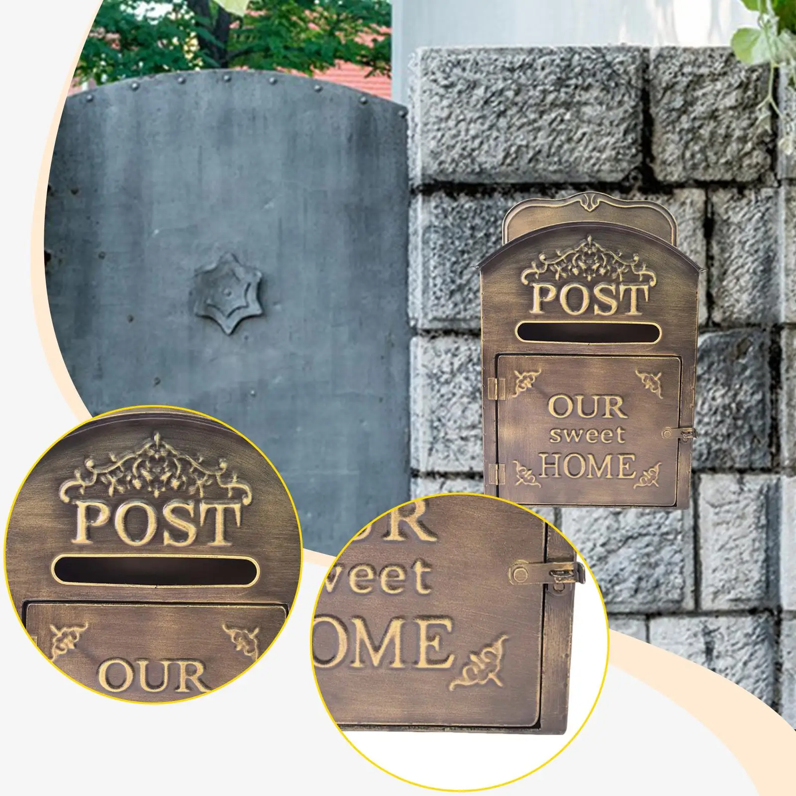 Wall Mount Mailbox Vintage Iron Sturdy Letter Box Decorative Outdoor ...