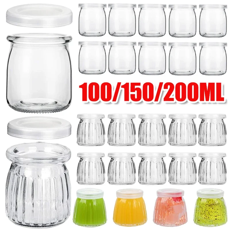 100-150-200ml-Clear-Glass-Jars-with-Lid-Pudding-Yogurt-Container-Milk ...