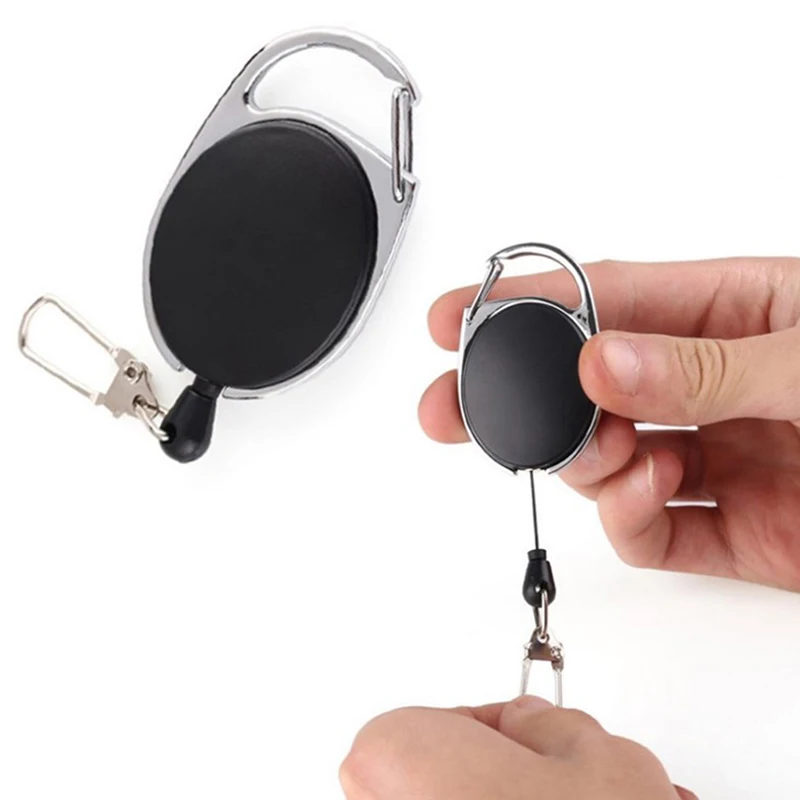 1Pc Black Retractable Pull Key Ring ID Badge Lanyard Name Tag Card ...