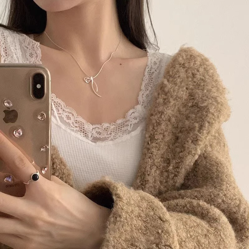 Collar-con-lazo-atado-de-l-nea-minimalista-para-mujer-colgante-de ...