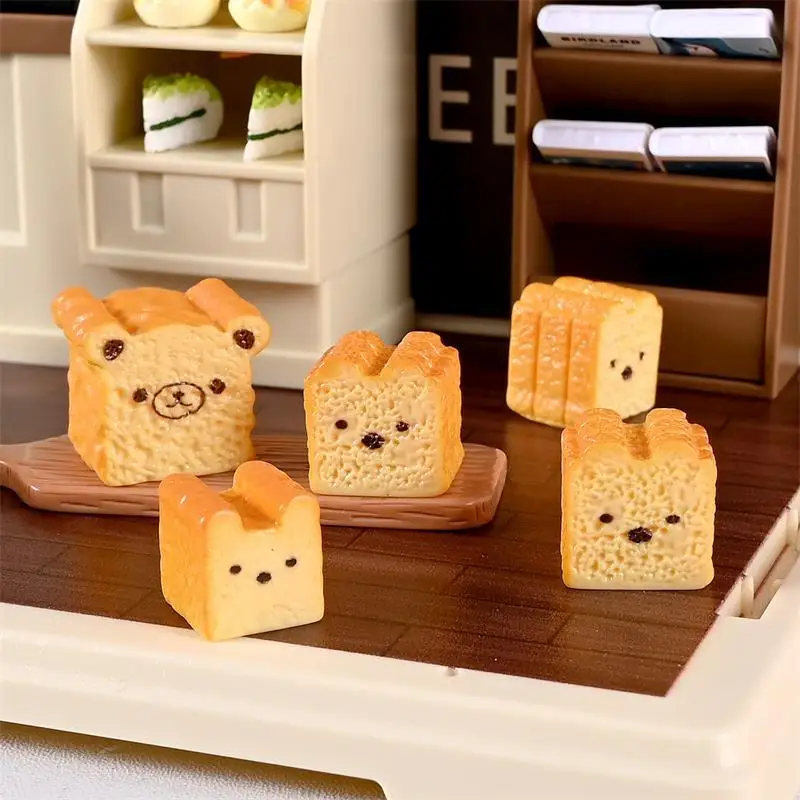 5-Pcs Kawaii Miniature Resin Toast Bread Realistic Micro Food Charm for ...