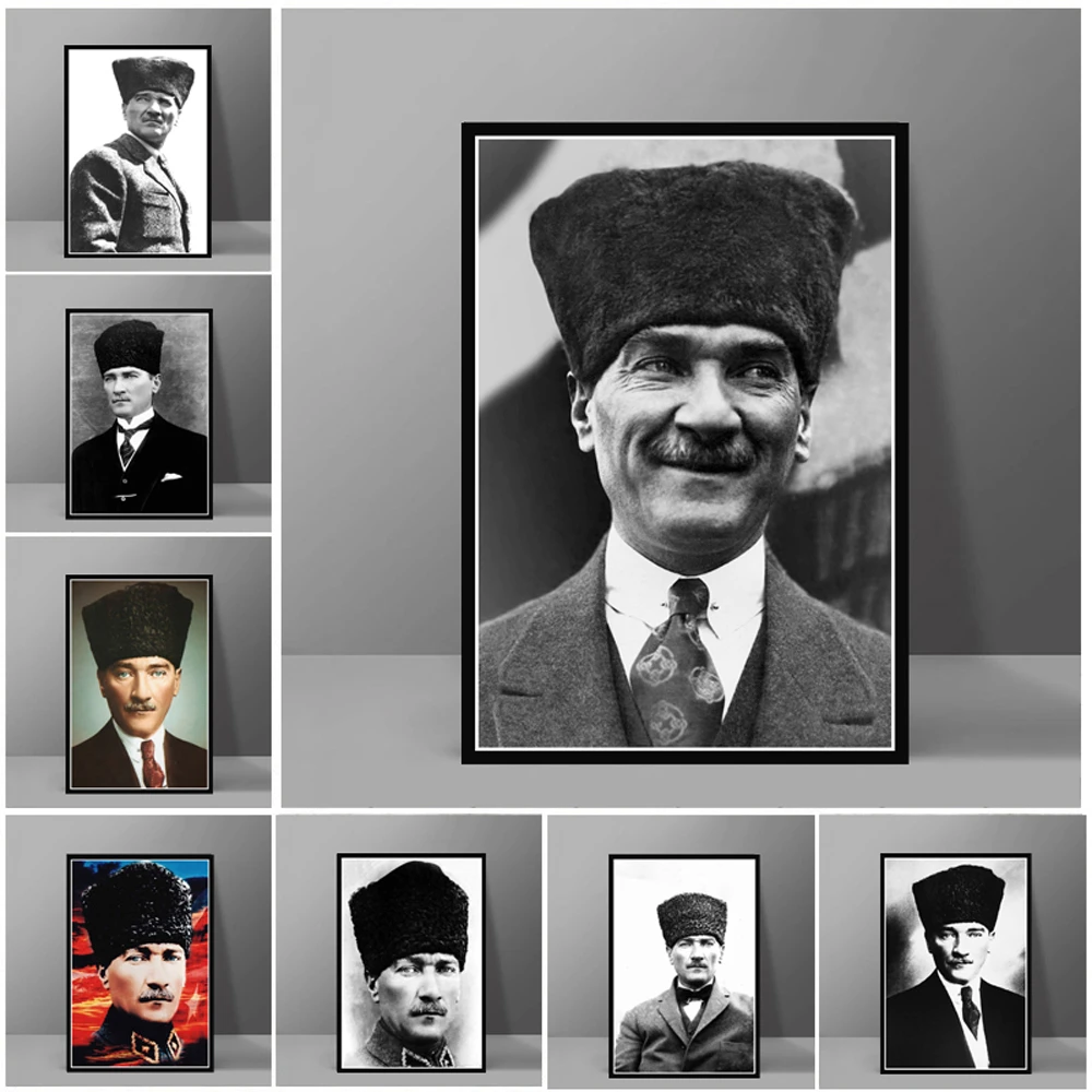 Siyah beyaz fotoğraf Mustafa Kemal Ataturk büyük tuval boyama ...
