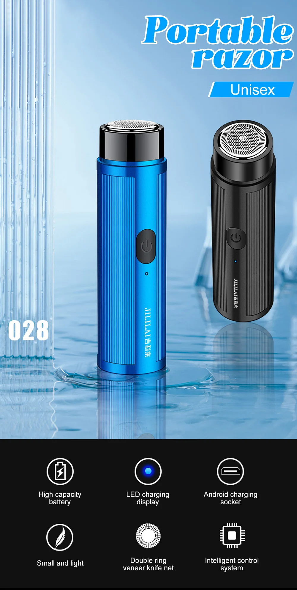 Blue 2 têtes - Mini rasoir électrique pour hommes, tondeuse à barbe ...