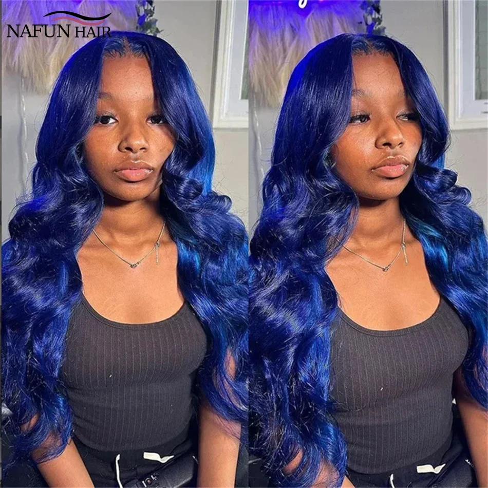 13x4 Dark Blue Lace Front Wig Human Hair Wigs Navy Blue Colored ...