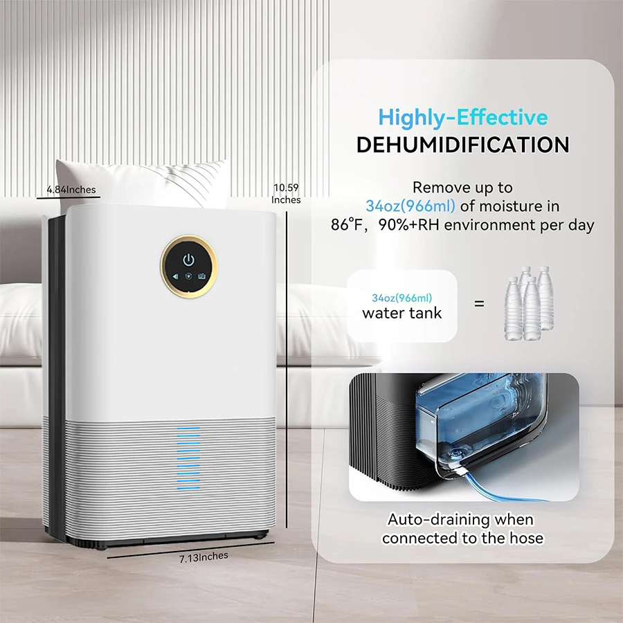 Portable-small-home-dehumidifier-50-OZ-tank-Covers-850-sq-ft-Safe-drain ...