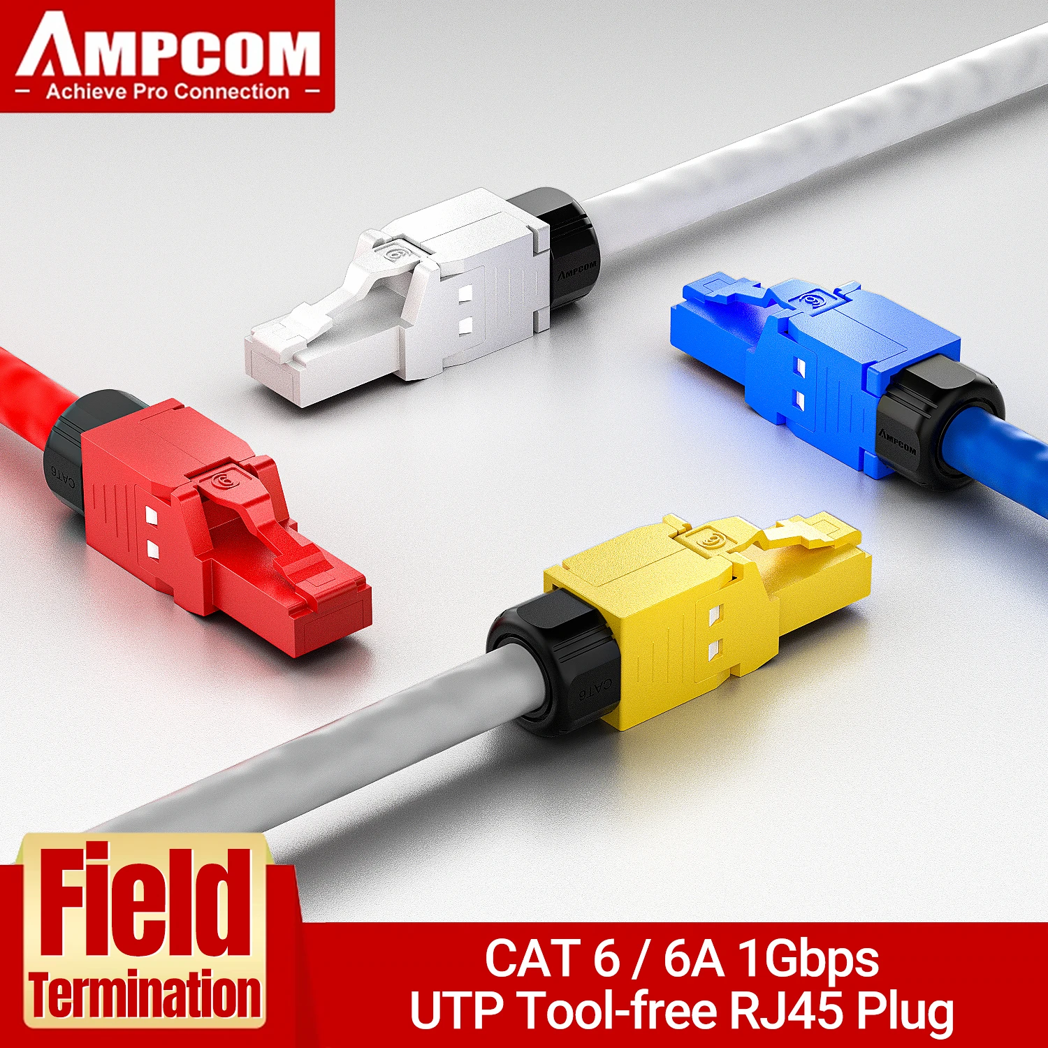 AMPCOM RJ45 Connectors Modular Plug, Cat6 Cat6A UTP Stecker Network Toolless Connector Ethernet ...