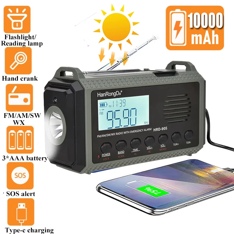 10000mah-Solar-ladung-Notfall-Radio-Handkurbel-USB-Aufladung-FM-AM-SW-WX-Radio-mit-LED ...