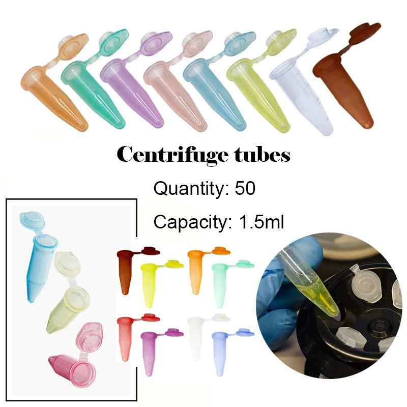 50PCS-1-5-ml-mini-plastic-test-tubes-microcentrifuge-tubes-colored-snap ...