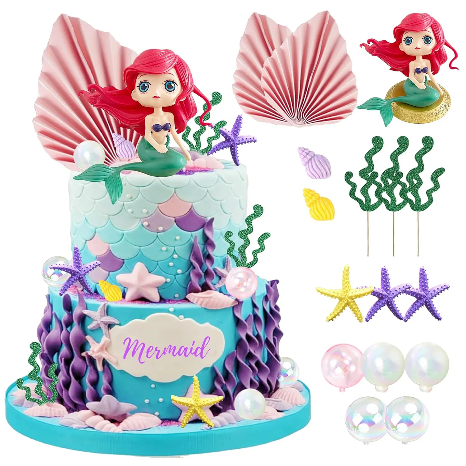 16-PCS-Mermaid-Cake-Toppers-for-Mermaid-Under-the-Sea-Themed-Birthday ...