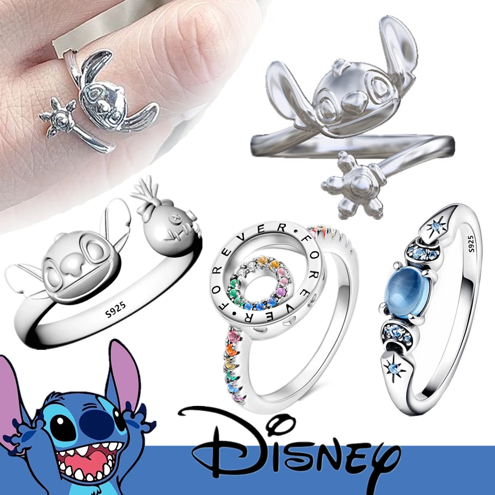 Sterling Silver 925 Disney Lilo Stitch Rings Sparkling Head Princess ...