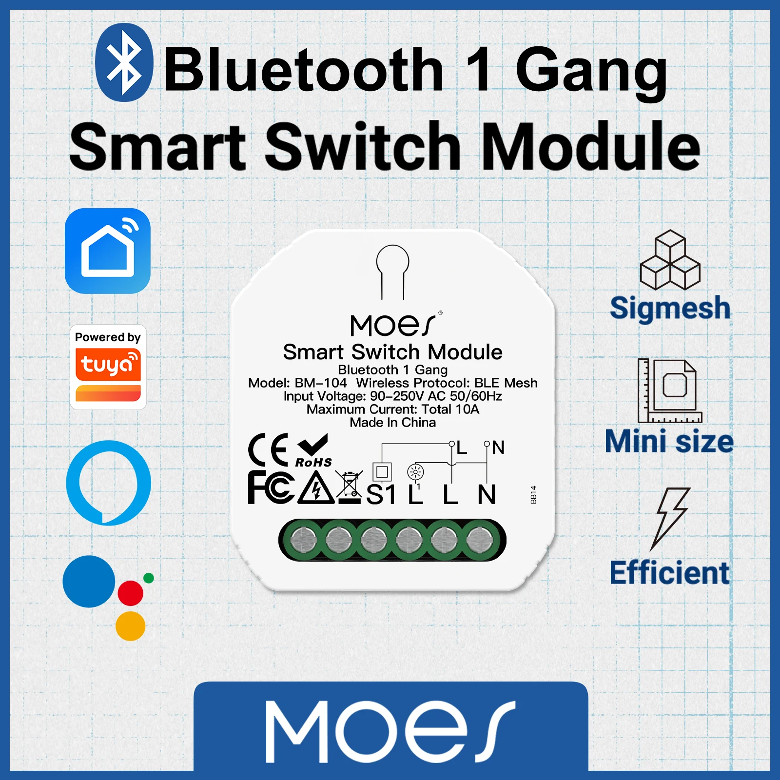 MOES Tuya Smart Bluetooth 1 Gang Mini Switch Module DIY Light Breaker ...