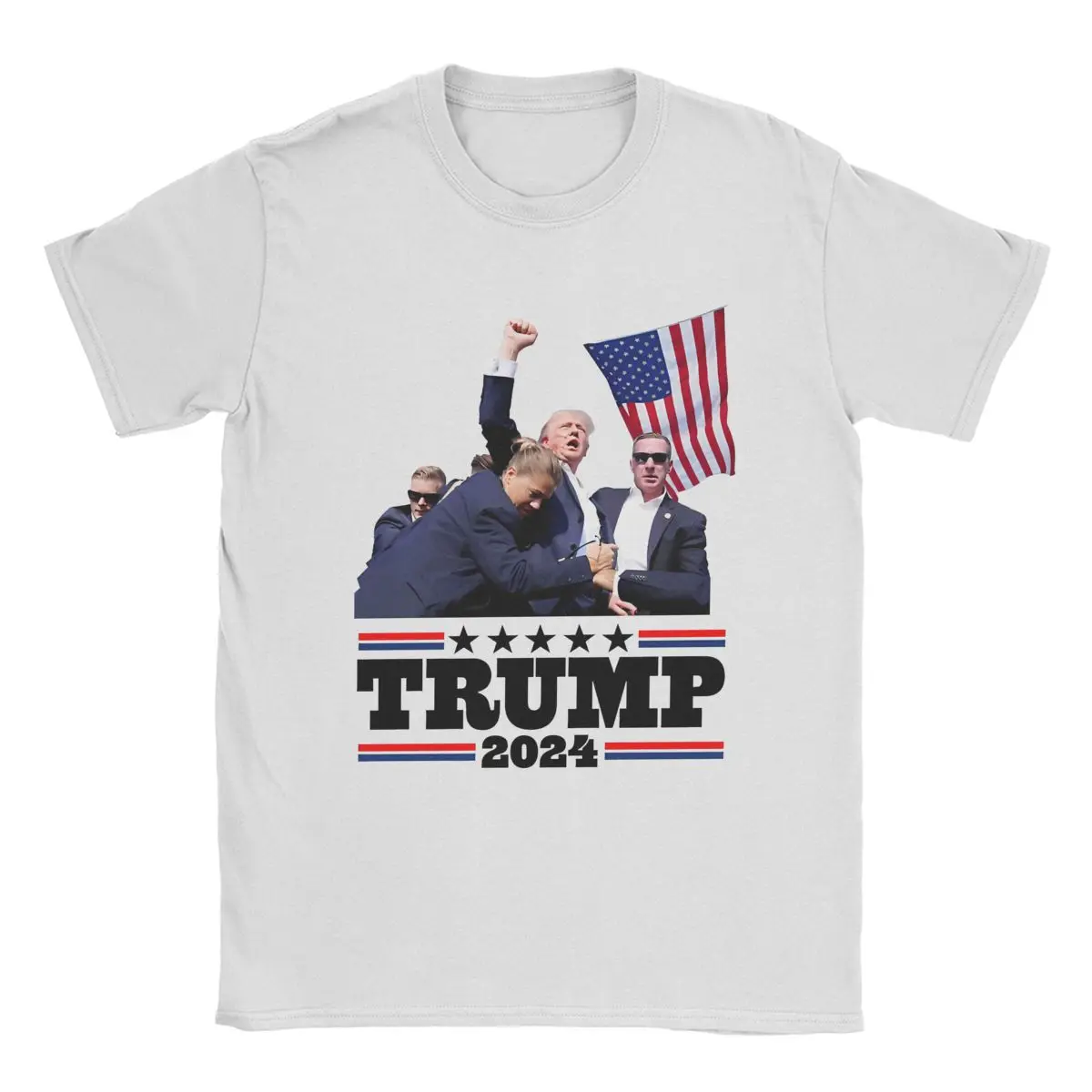 Vintage-Trump-2024-Shooting-Fight-T-Shirts-Men-Round-Neck-Cotton-T ...