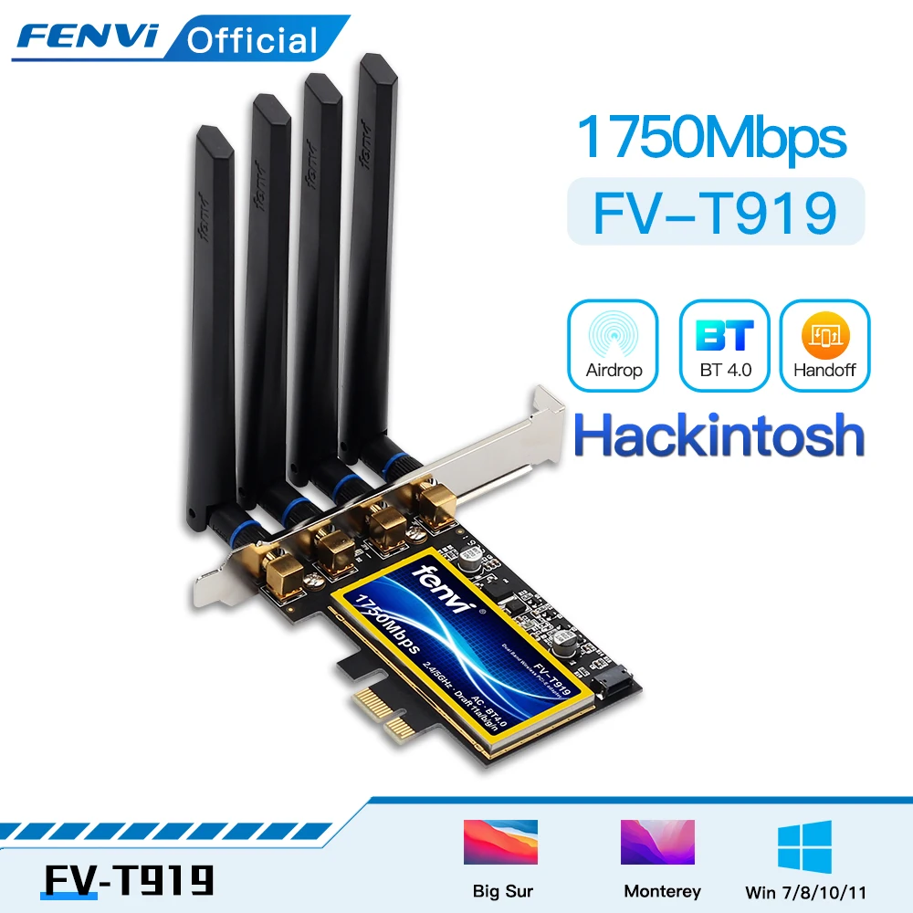 Fenvi T919 Dual Band 1750mbps 802.11ac Hackintosh Bcm94360 Macos Bluetooth 4.0 Pci-e Desktop ...