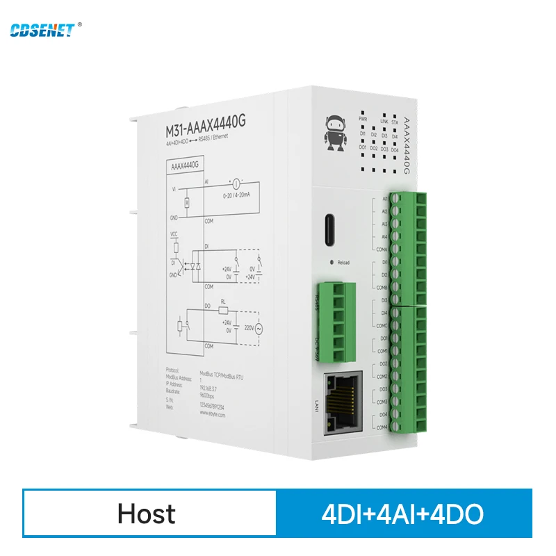 4DI+4AI+4DO Remote IO Module RS485 Ethernet CDSENET M31-AAAX4440G Analog Switch Acquisition ...