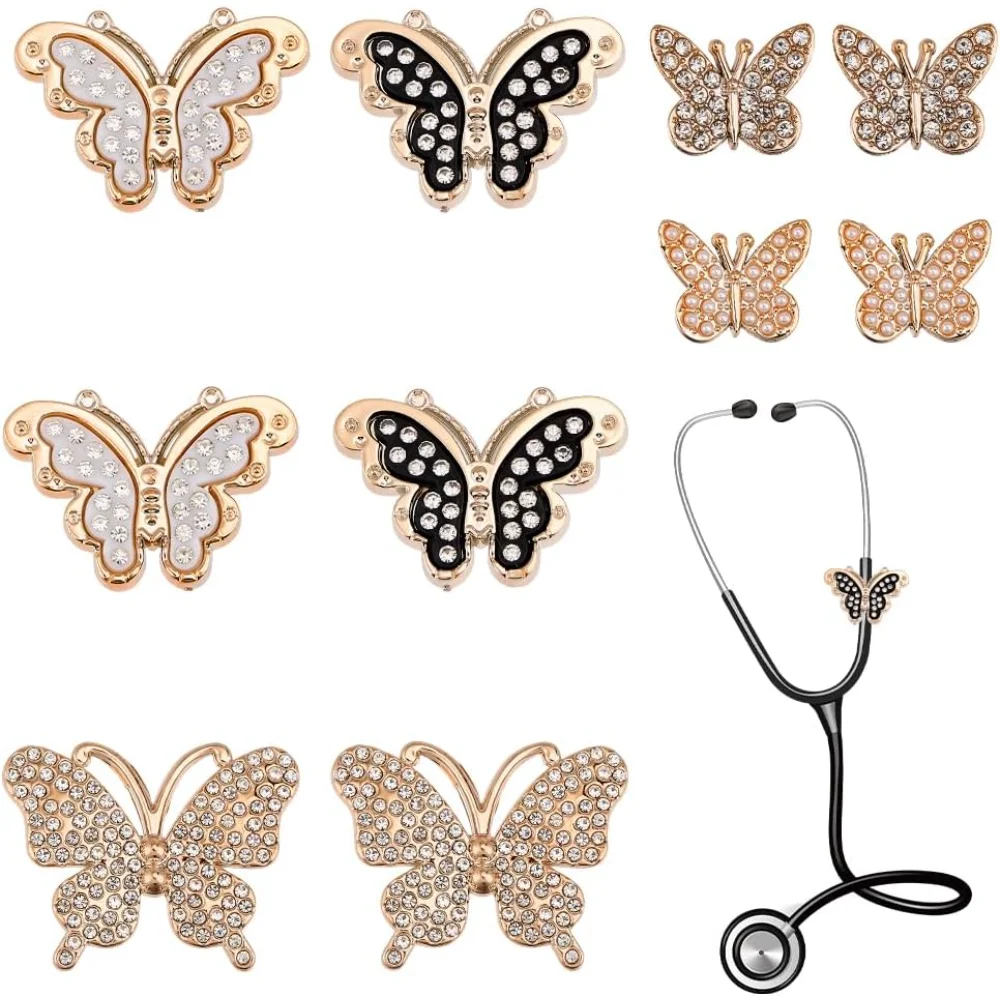 10Pcs 5 Styles Stethoscope Charms Butterfly Rhinestone Stethoscope ...