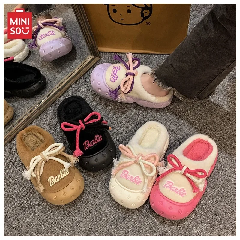 Miniso-Cartoon-Barbie-Series-Women-s-Bow-Tie-Sweet-Warm-Cotton-Shoes ...