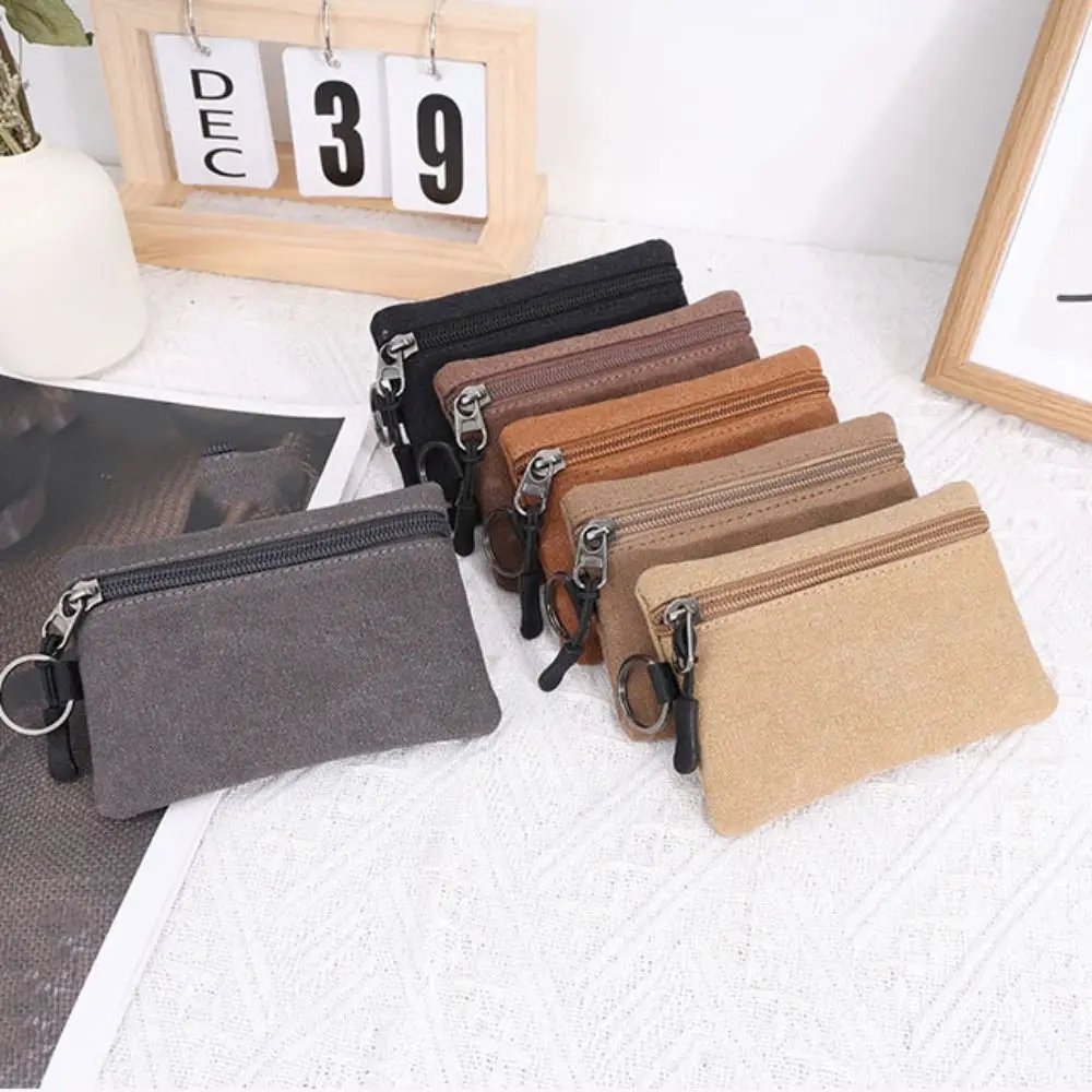 Canvas Mini Coin Wallet Bag Solid Color Zipper Key Bag Money Pocket ...