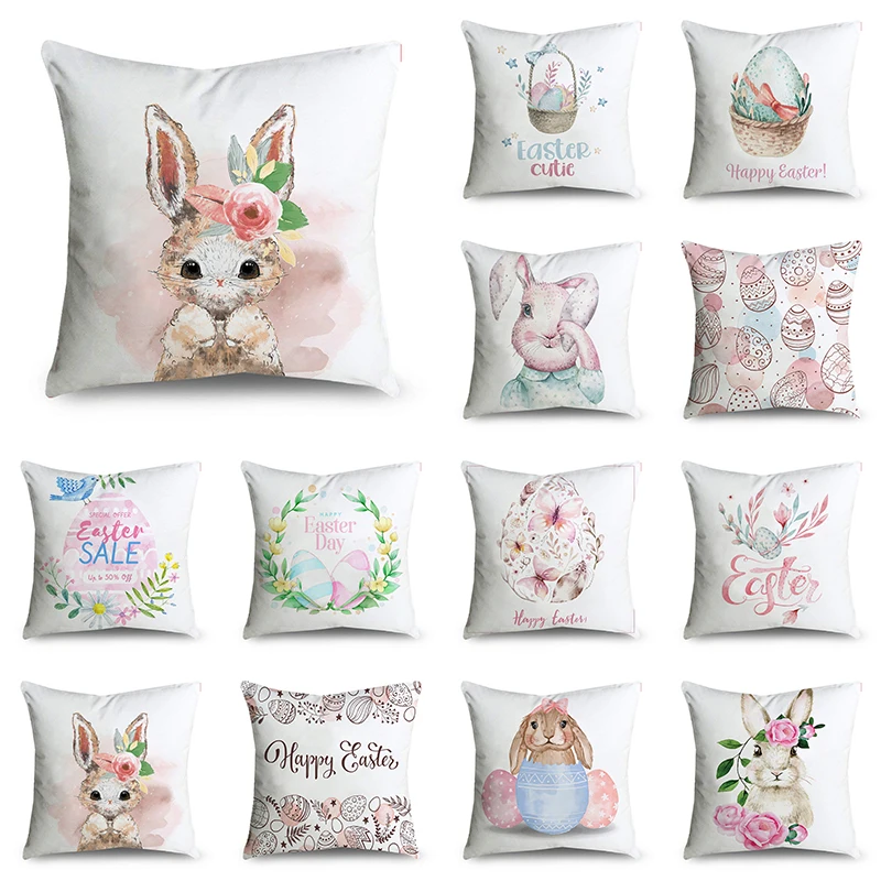 Easter Decorative Pillowcase Rabbit Flower Egg Pattern Home Decor ...