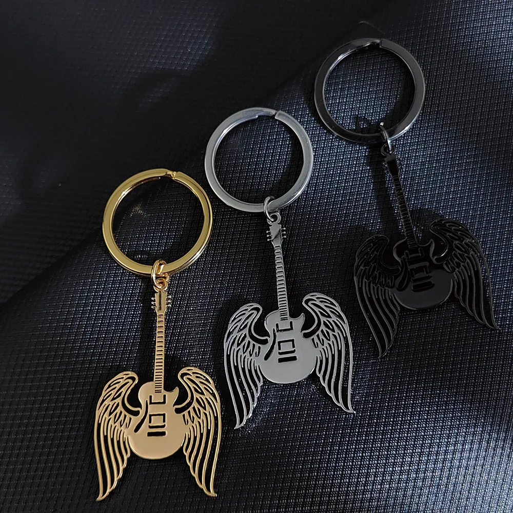 Wings-Electric-Guitar-Keychain-Women-Men-Stainless-Steel-Pendant-Key ...