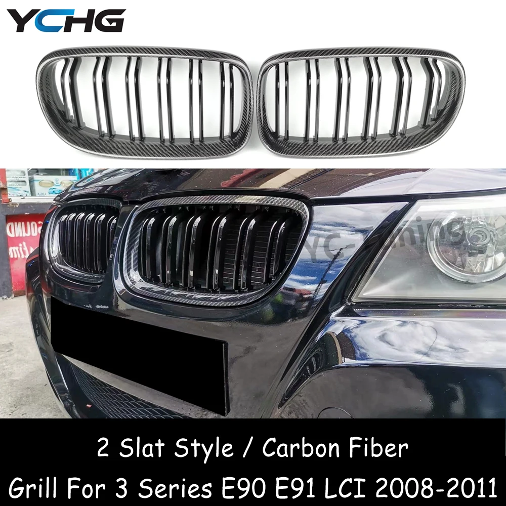 E90-Double-line-Real-Carbon-Fiber-Front-Bumper-Grille-For-BMW-3-Series ...