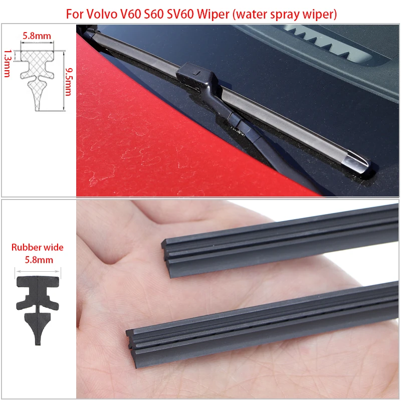 1 Pair Car Wiper Blade Refill Rubber Strip For Volvo S60 V60 SV60 Water