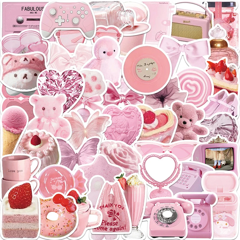 10-30-50PCS-Kawaii-Pink-Sticker-Aesthetic-PVC-School-Stationery ...